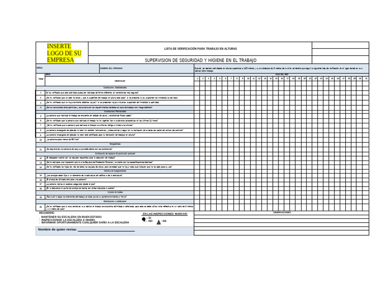 Lista de Verificación Trabajo en Alturas | PDF