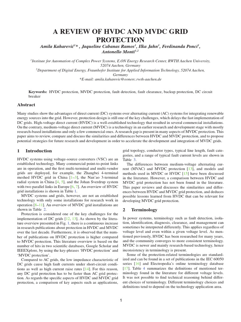HVDC vs MVDC Grid Protection Review | PDF | High Voltage Direct Current ...