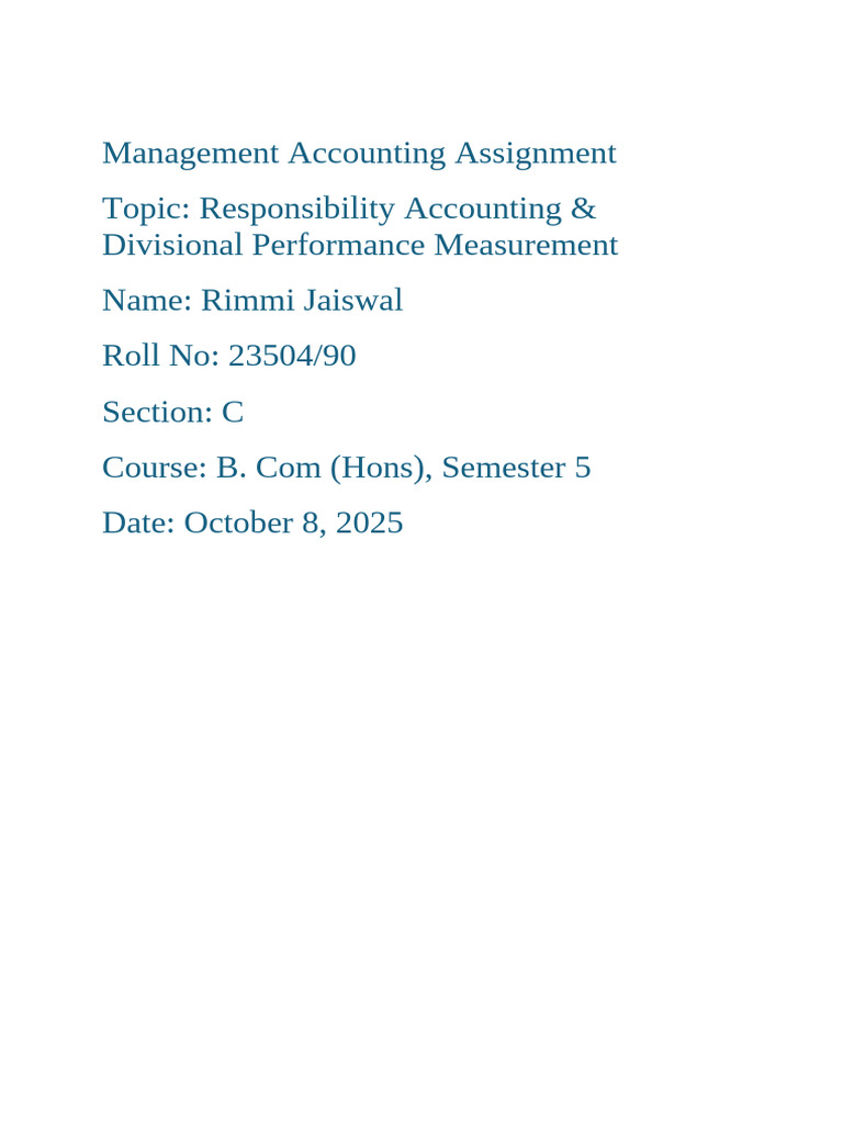 Management Accounting Assignment | PDF | Return On Investment | Income
