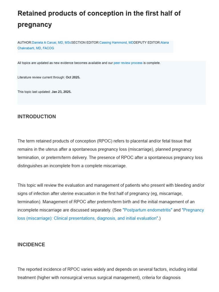 Retained Products of Conception in the First Half of Pregnancy [5482 ...