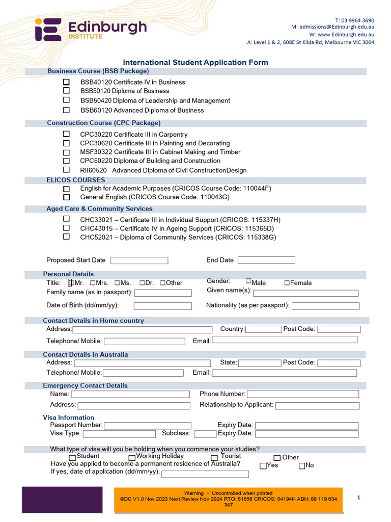 International Student Application Form Edinburgh V5.0 | PDF ...