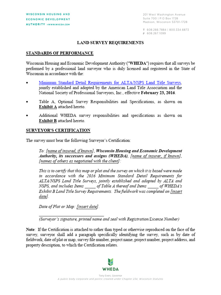 WHEDA Land Survey Requirements | PDF | Surveying | Sidewalk