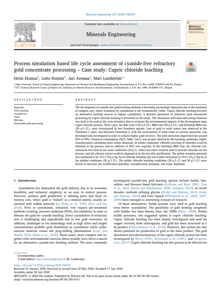 Process simulation based life cycle assessment of cyanide-free ...