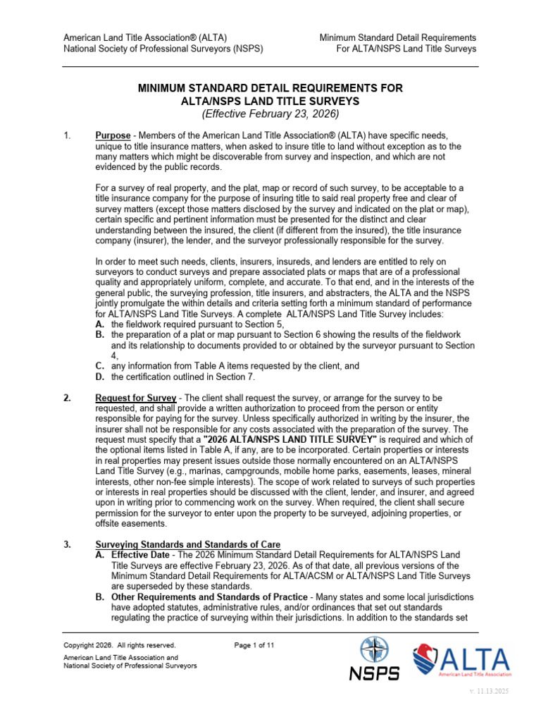 2026 ALTA NSPS Land Title Survey Standards | PDF | Surveying | Easement