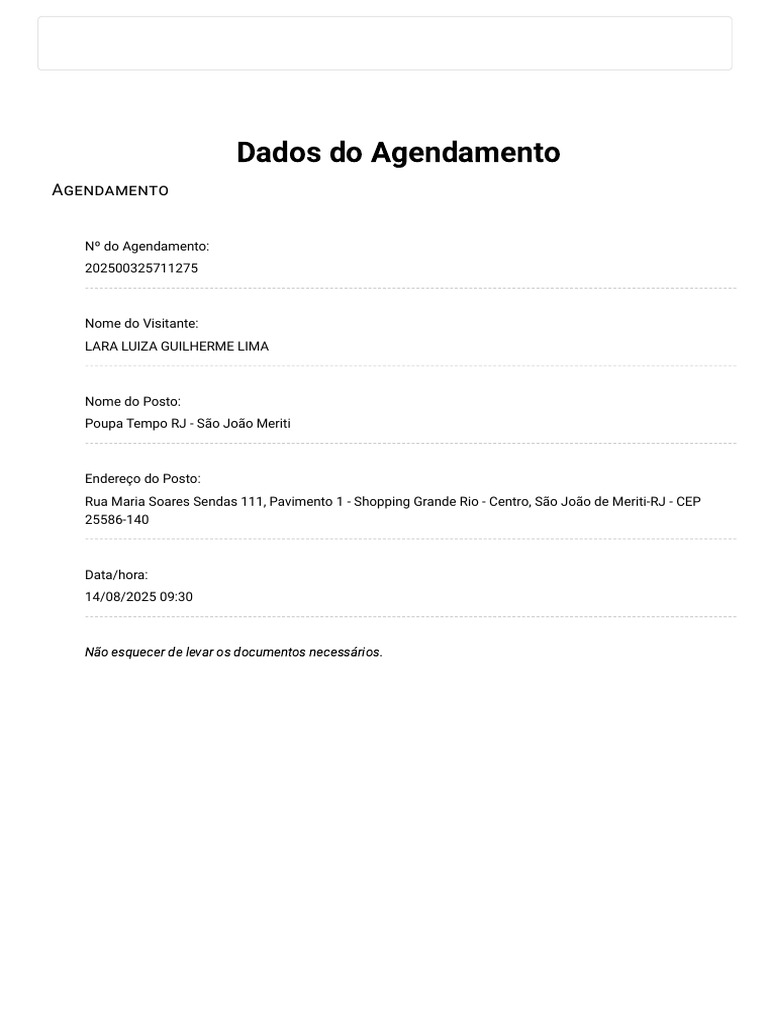 Agendamento Poupa Tempo RJ - Lara Lima | PDF