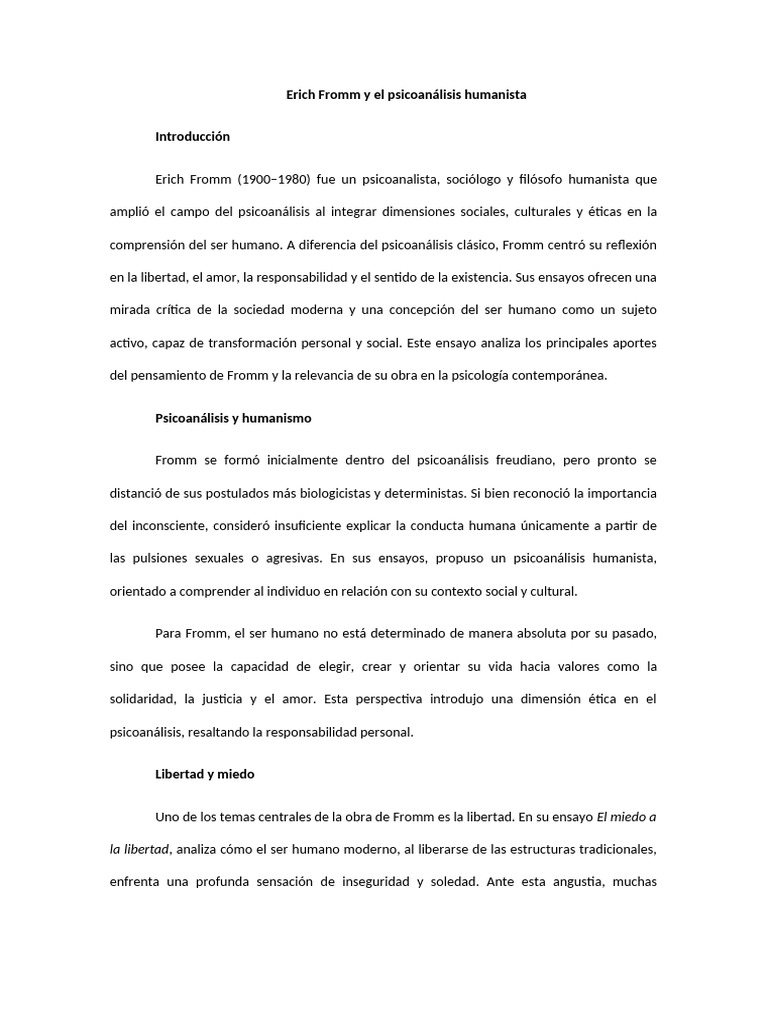 Erich Fromm y El Psicoanálisis Humanista | PDF | Erich Fromm ...