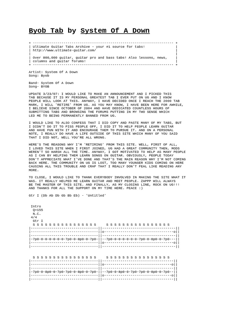 Byob Tab by System Of A Down | PDF | Celtic Musical Instruments ...