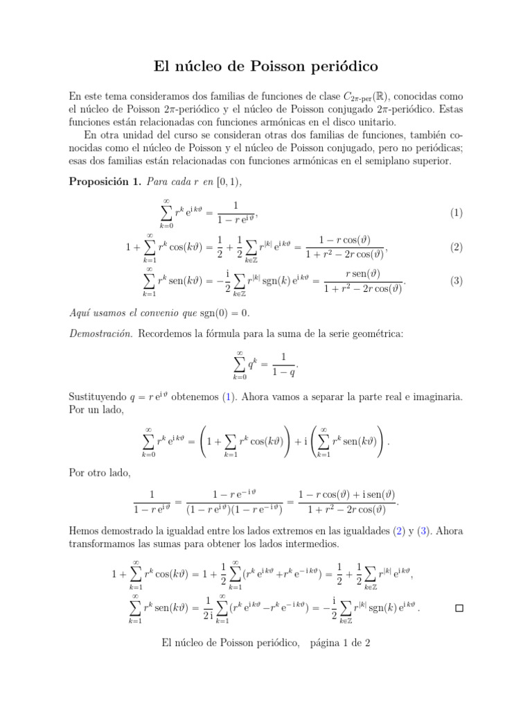 Periodic Poisson Kernel Es | PDF | Análisis matemático | Objetos ...