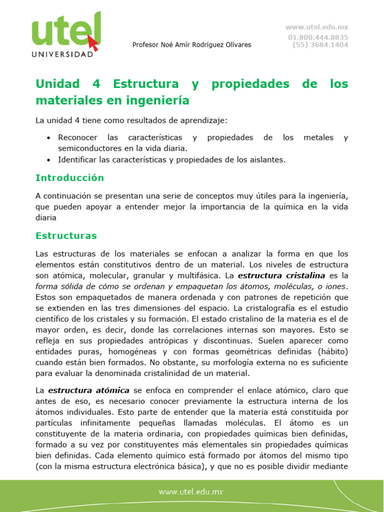 Estructura y propiedades de materiales en ingeniería | PDF | Polímeros ...