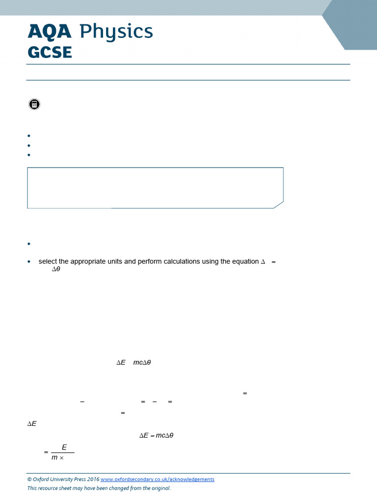 Specific Heat Capacity Calculation Sheet | PDF | Heat Capacity | Heat