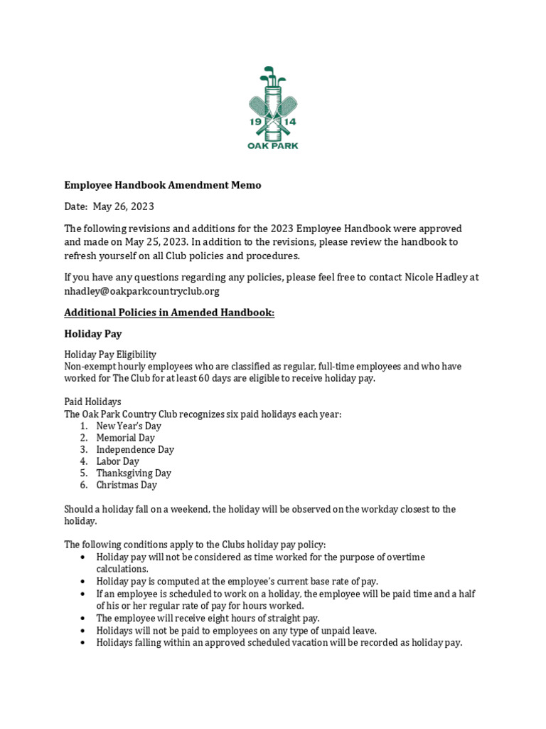 2023 Employee Handbook Updates | PDF | Sexual Harassment | Workweek And ...
