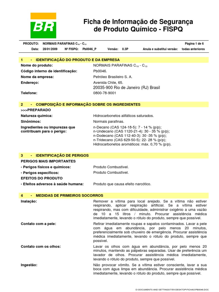 Ficha de Informação de Segurança de Produto Químico - FISPQ: 20035-900 ...