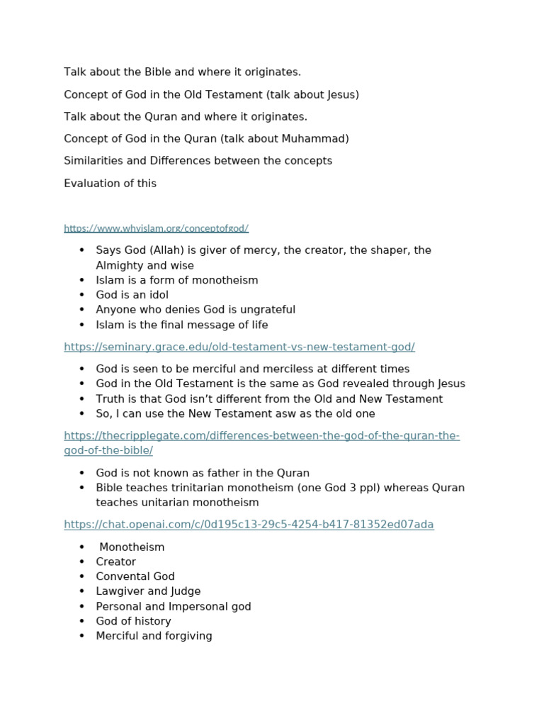 God Concepts in Bible and Quran | PDF | God | Prophets And Messengers ...