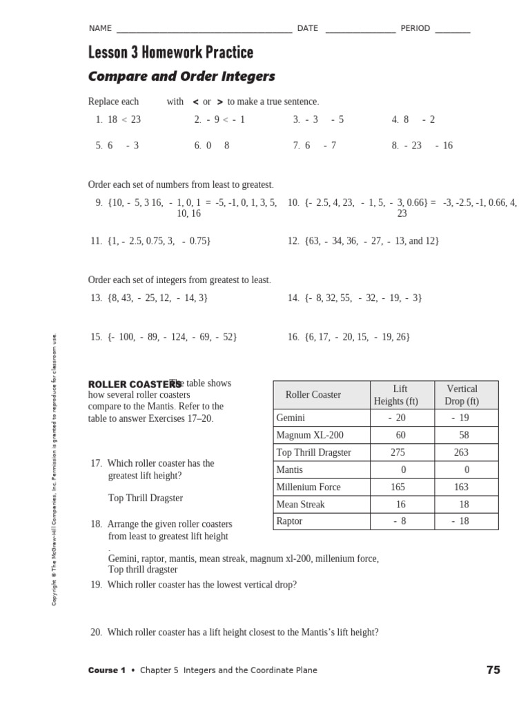 2.2 - Compare & Order Integers | PDF