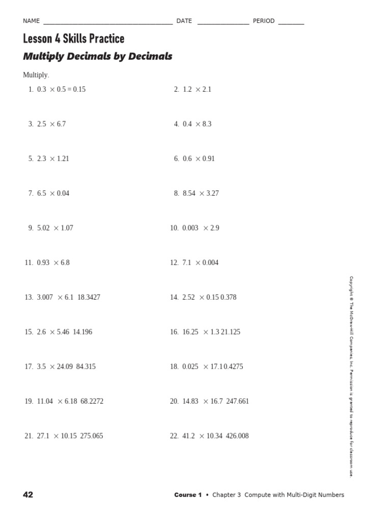 Multiply Decimals Practice Exercises | PDF