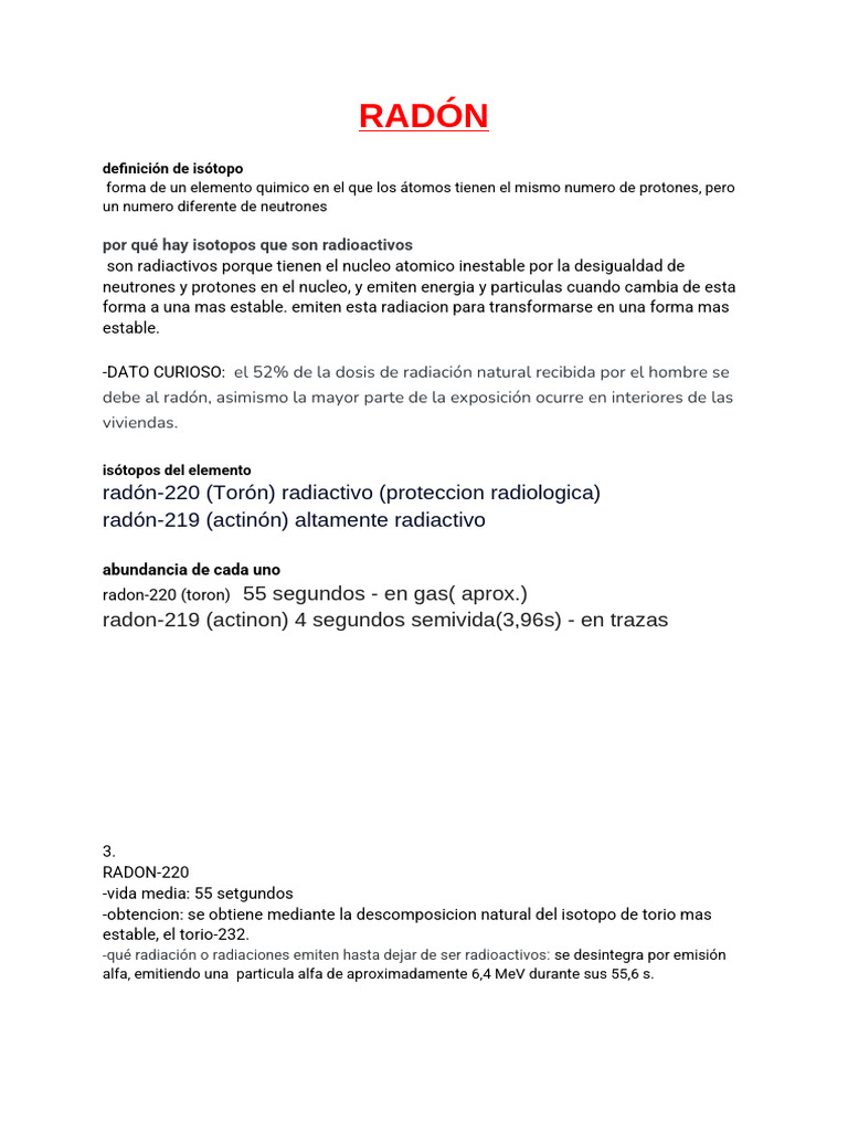 Isótopos de Radón: Características y Usos | PDF | Desintegración ...