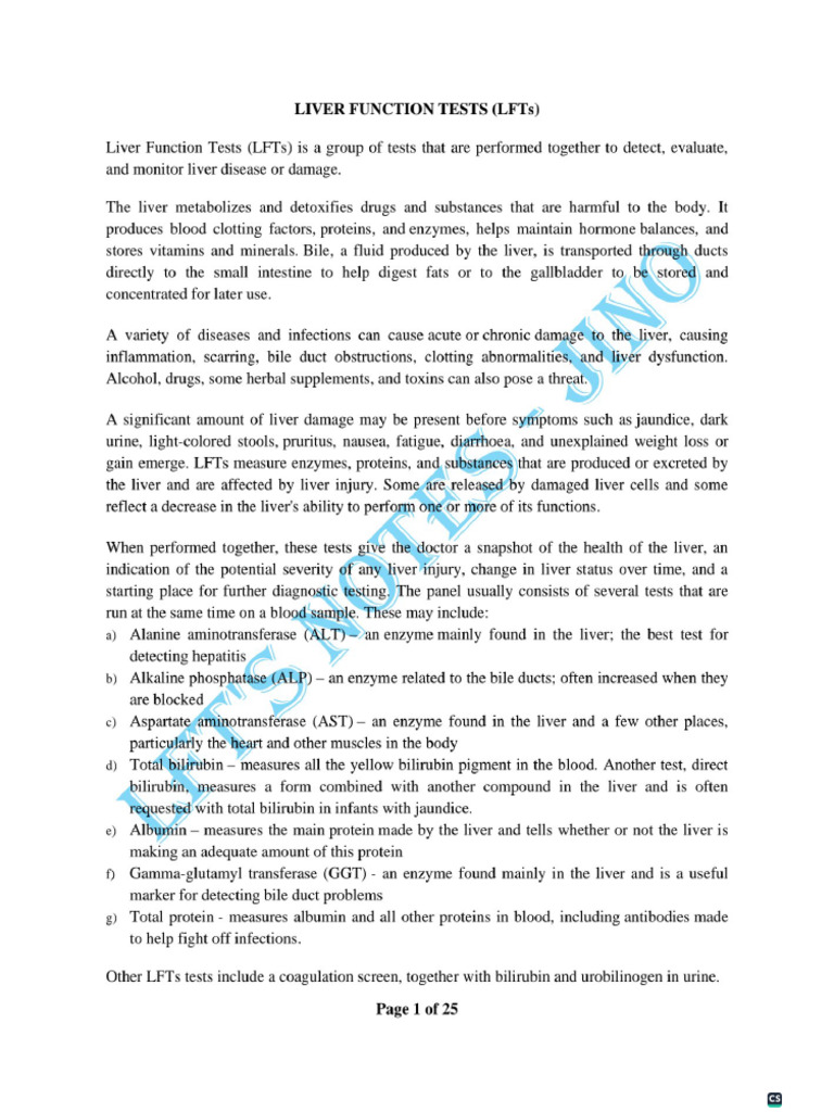 Liver Function Tests Notes - 2022 - 081717 | PDF