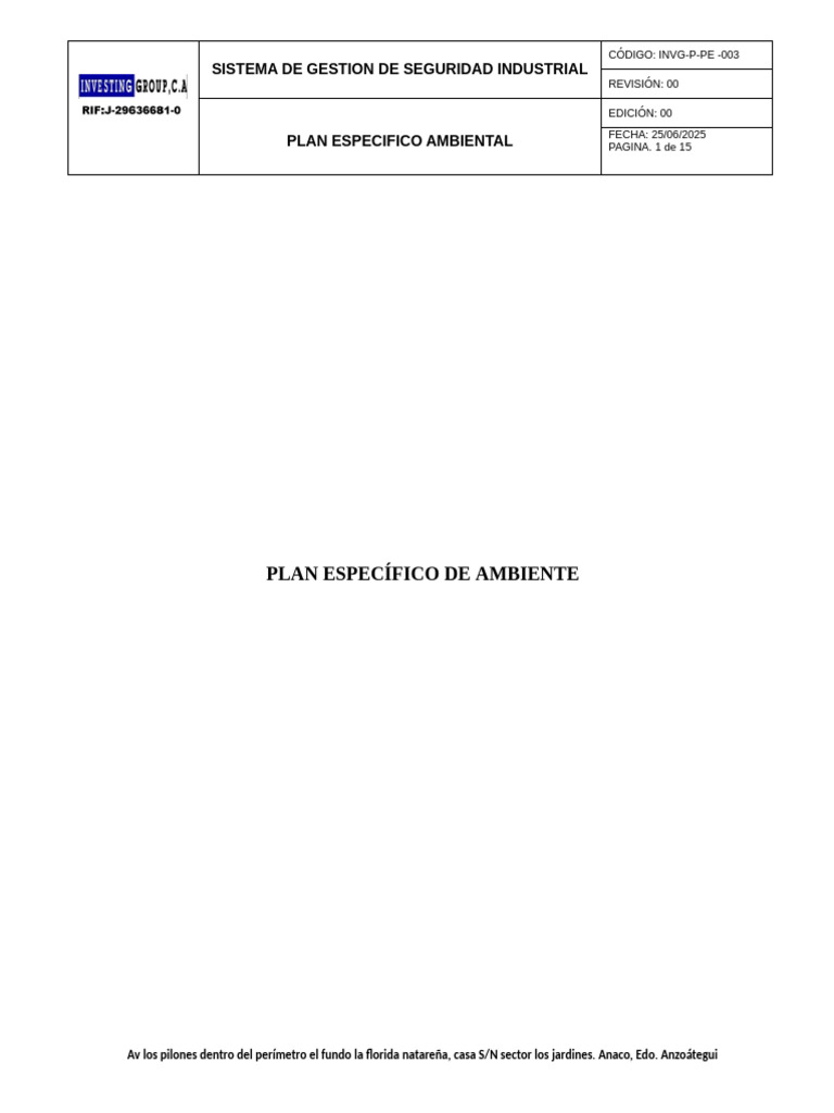 Plan Ambiental General | PDF