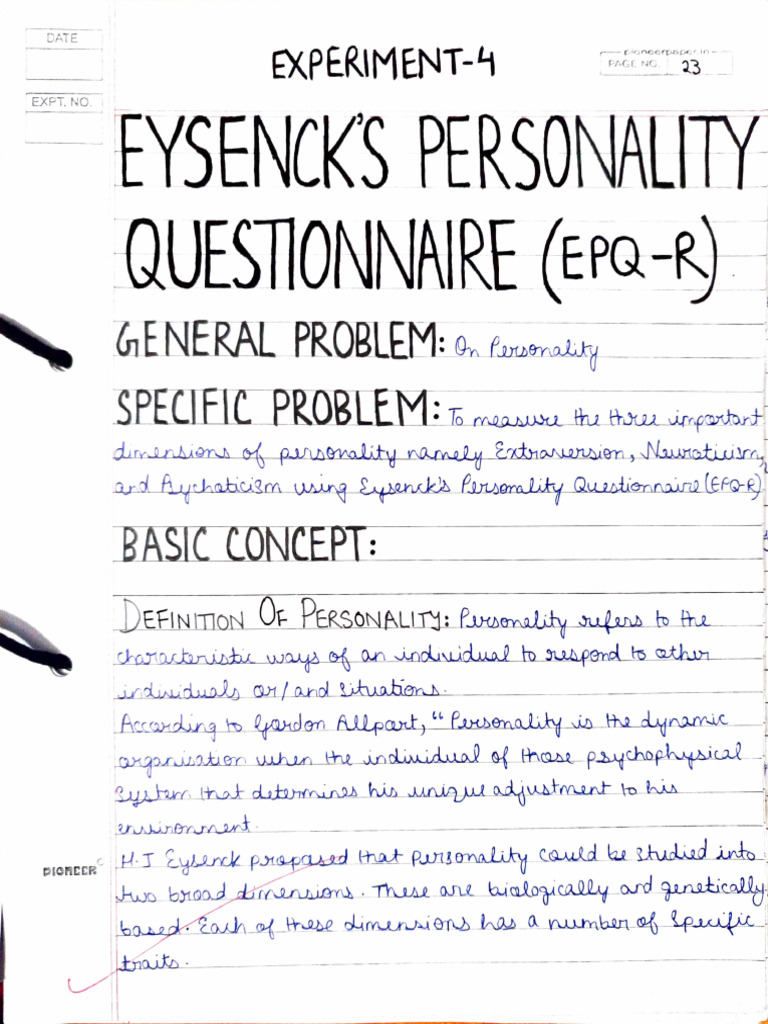 Eysenck Personality Questionnaire Analysis | PDF