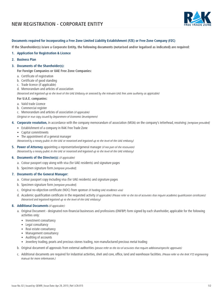Checklist New Registration FZC Corporate Entity | PDF | Notary Public ...