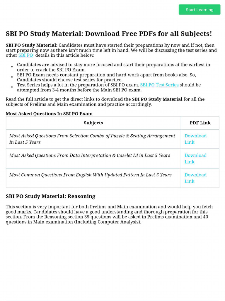 SBI PO Study Material - Download Free PDFs For All Subjects! | PDF
