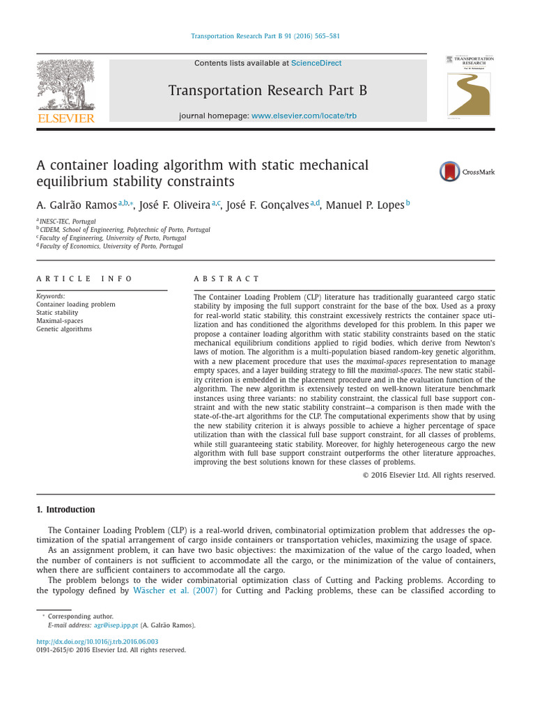 Container Loading Algorithm with Stability | PDF | Metaheuristic ...