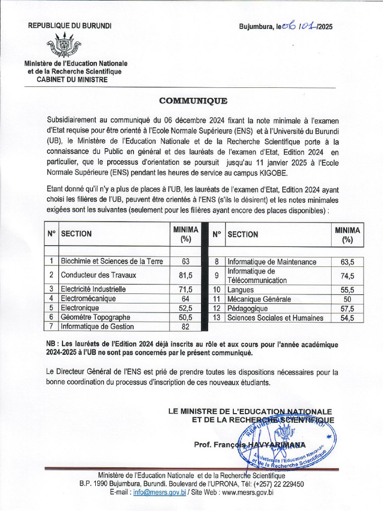Communique Inscription ENS Du 06 Janvier 2025 | PDF