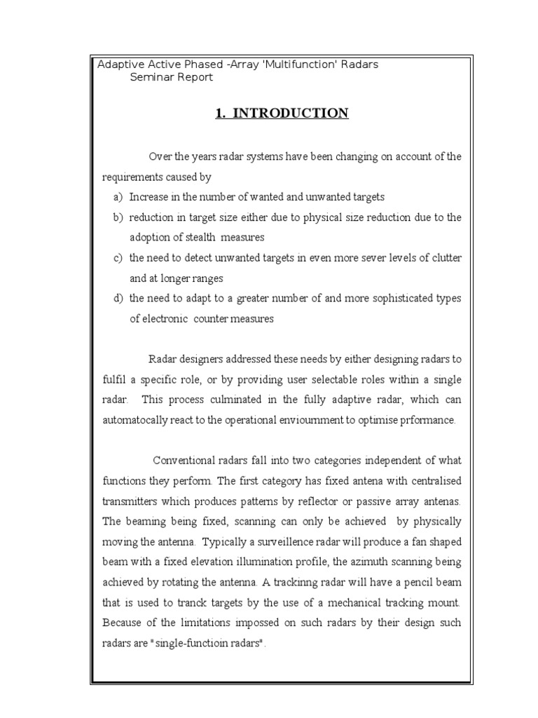 Adaptive Active Phased - Array 'Multifunction' Radars Seminar Report ...