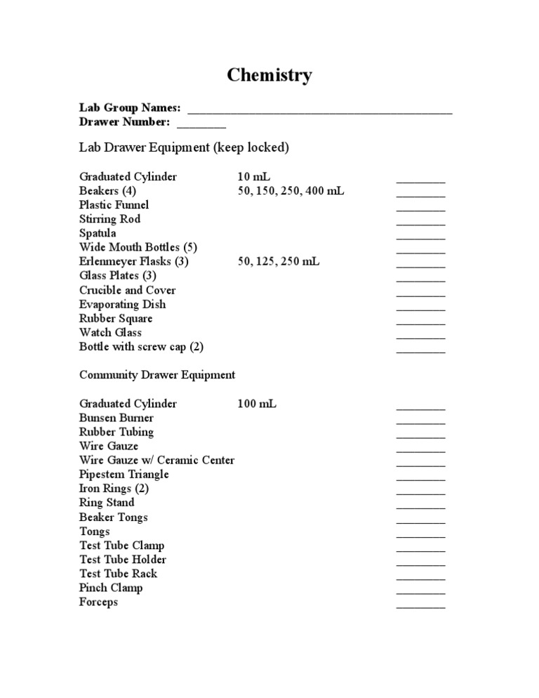 Chemistry Lab Equipment Checklist | PDF