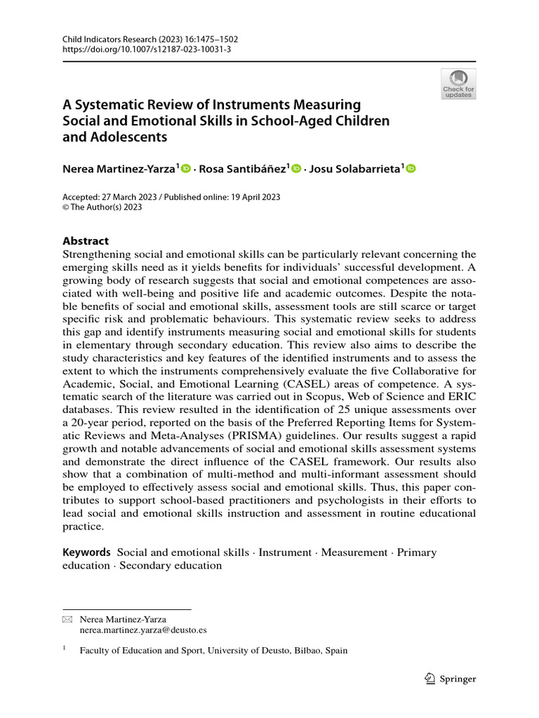 A Systematic Review of Instruments Measuring Social and Emotional Skills | PDF | Systematic ...