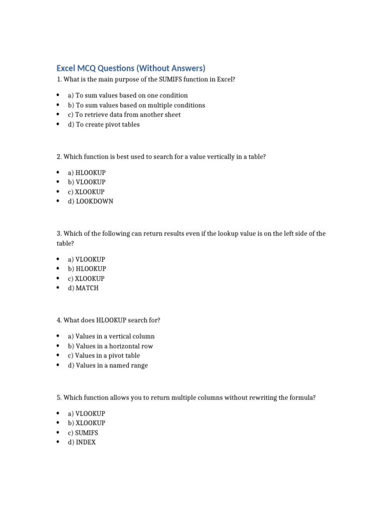 Excel_MCQ_ | PDF | Computing | Data Management