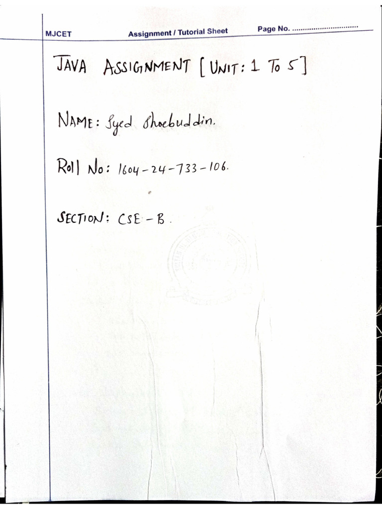 JAVA Assignment (Unit 1 To 5) | PDF