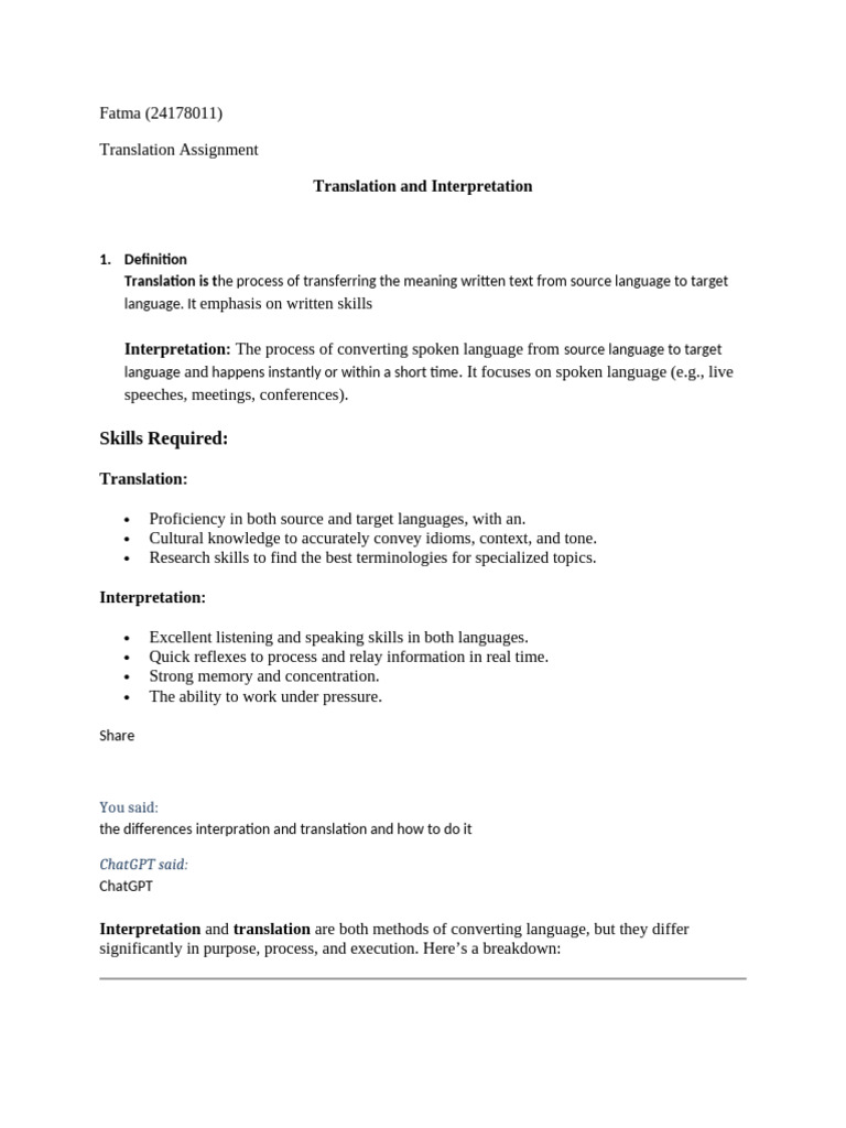 Differences Between Translation and Interpretation | PDF | Language ...