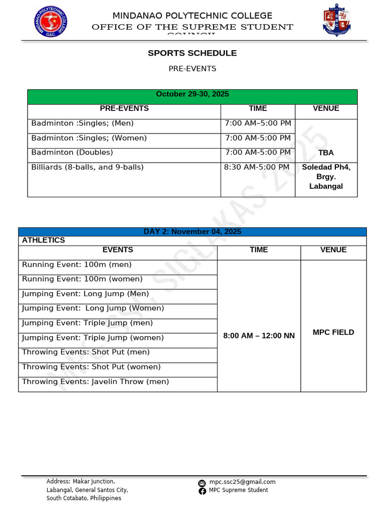 Sports Schedules | PDF | Swimming (Sport) | Swimming