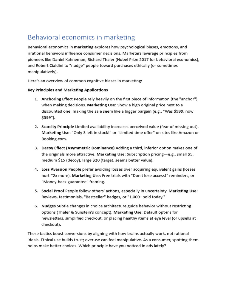 Behavioral Economics in Marketing Strategies | PDF