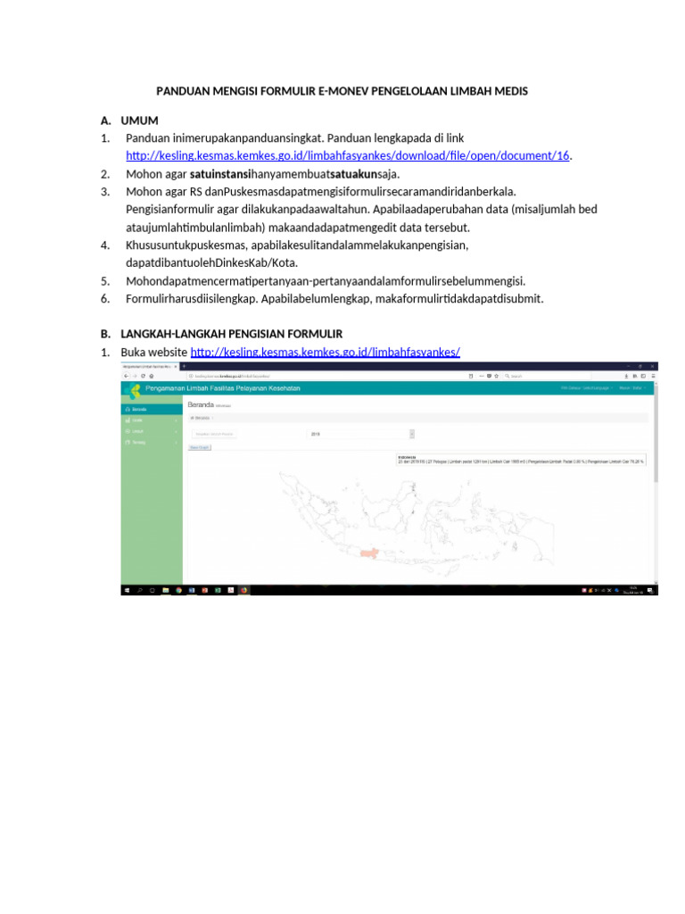 Panduan Isi Formulir E-Monev Limbah Medis | PDF