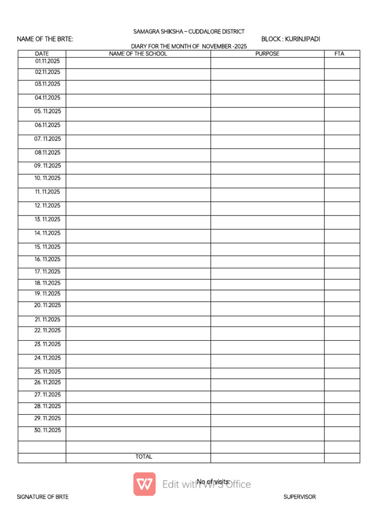 Diary Novem Month Format | PDF