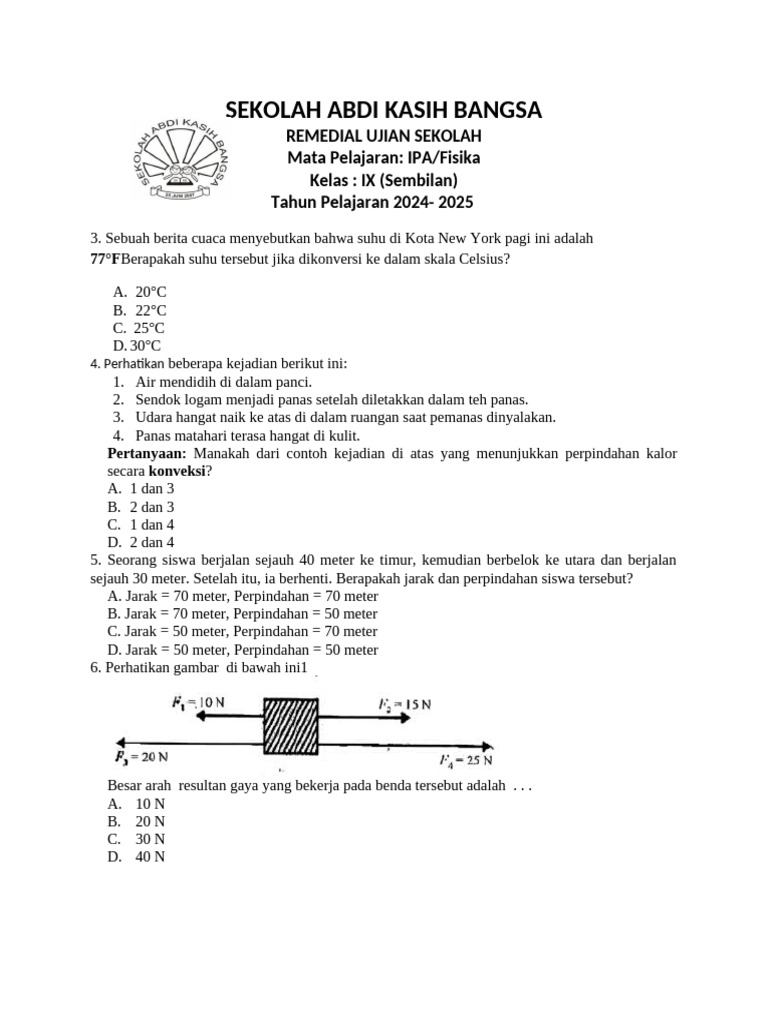 Remedial Ujian IPA Kelas IX 2024-2025 | PDF