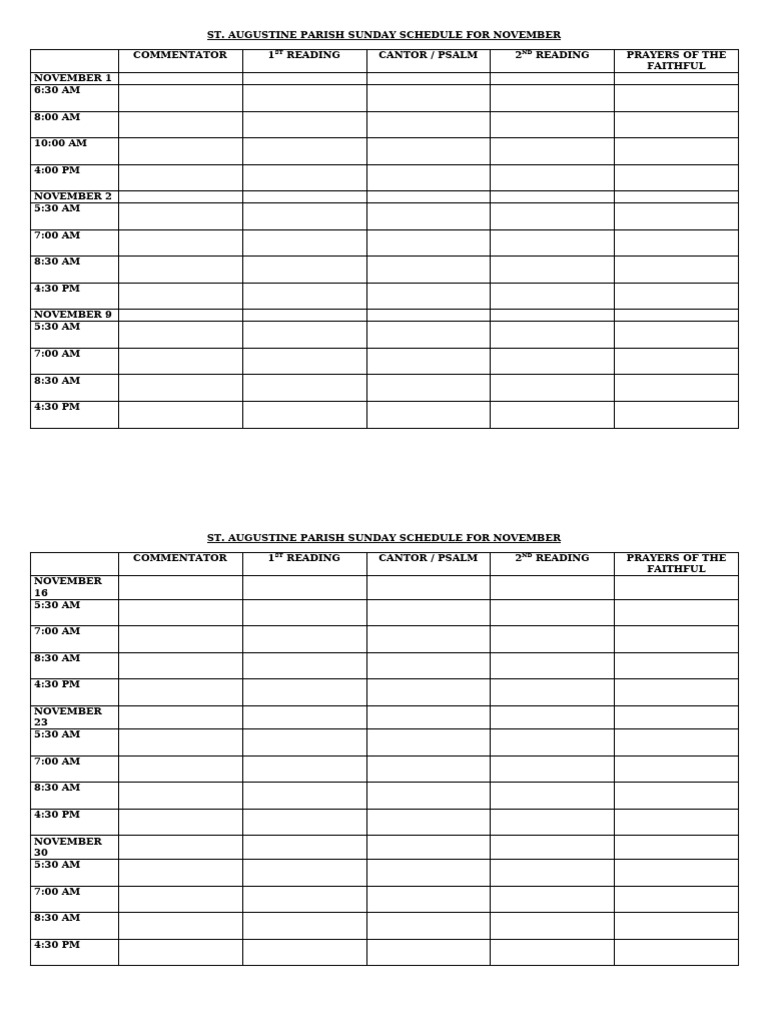 Lectors Calendar | PDF | Workweek And Weekend | Christian Worship And ...