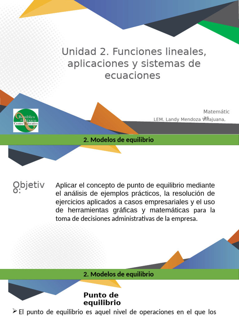 Unidad 2.funciones Lineales - p2 - Modelos de Equilibrio | PDF ...