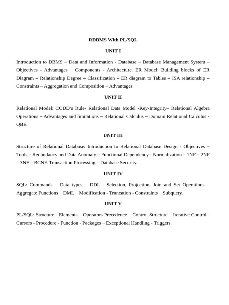 UNIT I | PDF | Databases | Relational Database