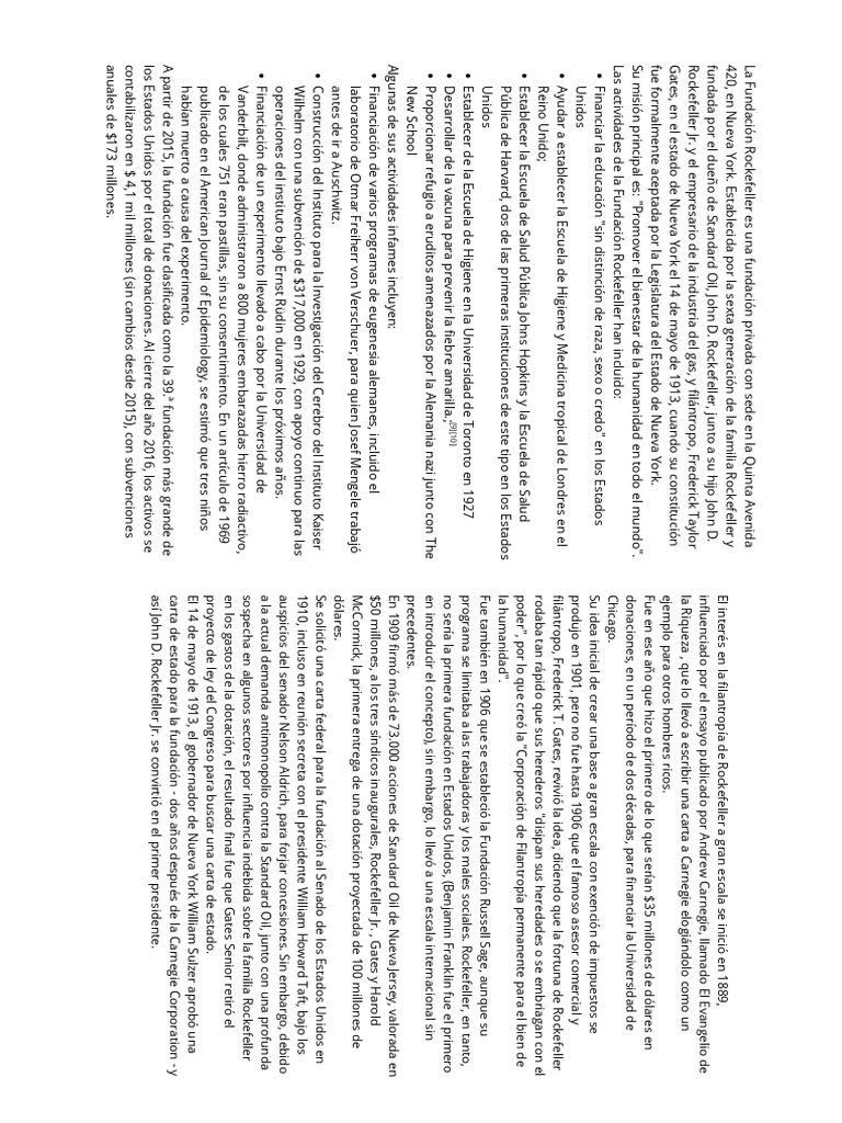 Fundación Rockefeller: Historia y Proyectos | PDF | Fundación Rockefeller