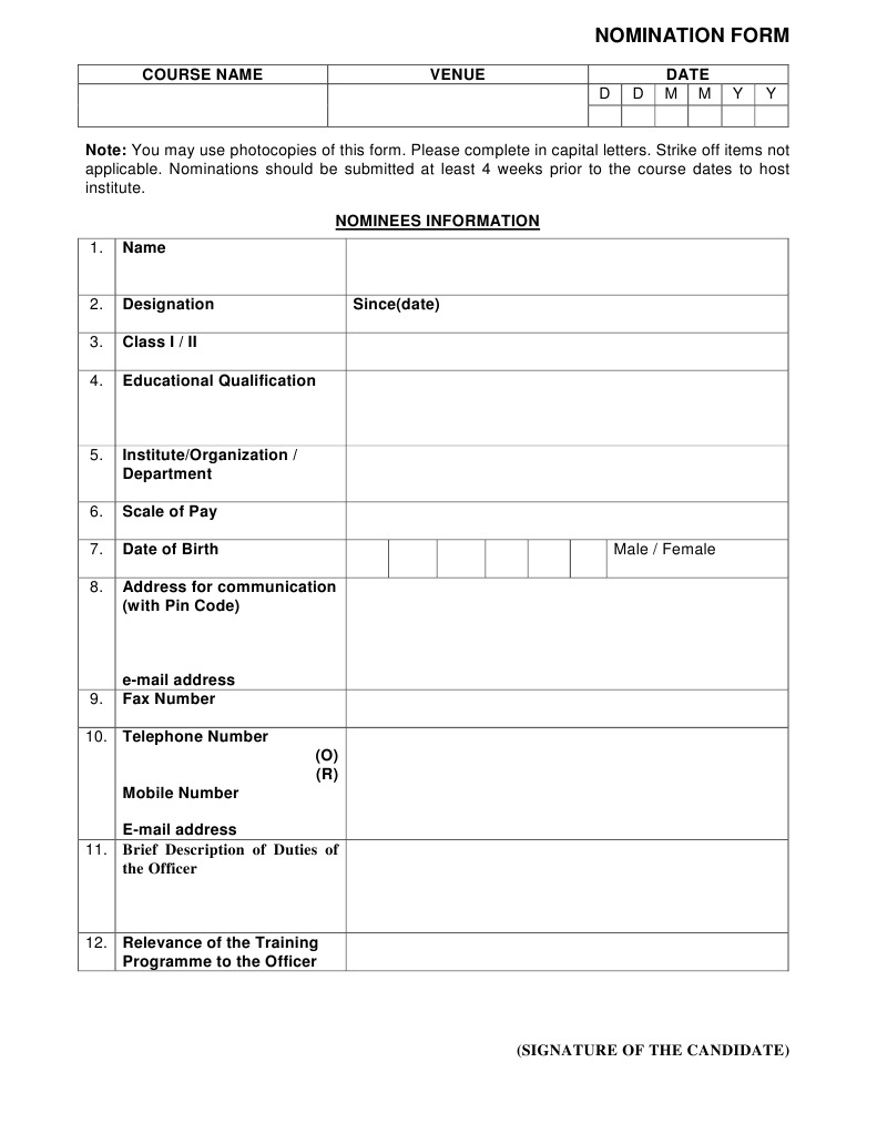 Course Nomination Form Template | PDF | Career & Growth