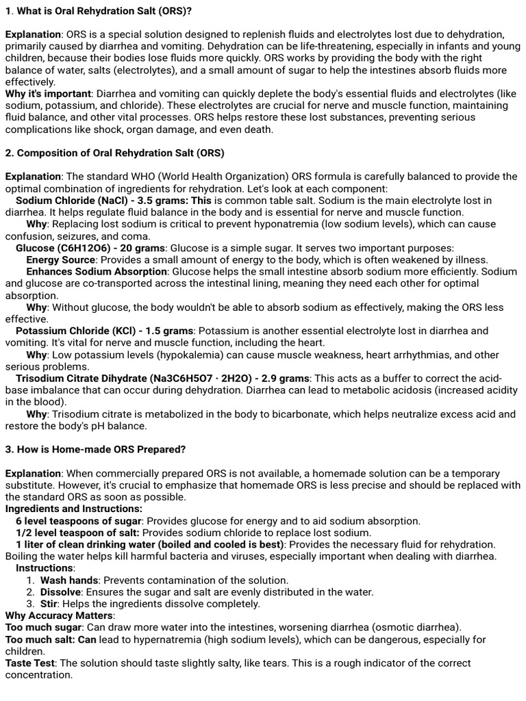 ORS pharmacology | PDF | Dehydration | Electrolyte