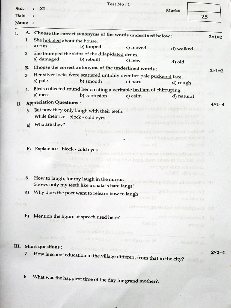 11th English Test 1 | PDF | Language Mechanics | Linguistics