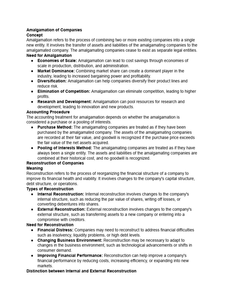 Amalgamation and Reconstruction of Companies | PDF | Consolidation ...
