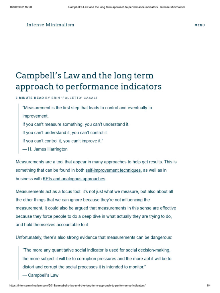 Campbell's Law and Performance Metrics | PDF | Performance Indicator ...