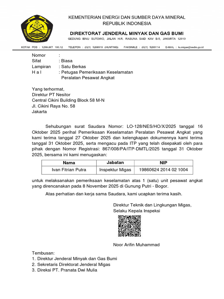 Naskah-dinas-1189523_03112025- PT Nesitor - IfP - Pranata | PDF