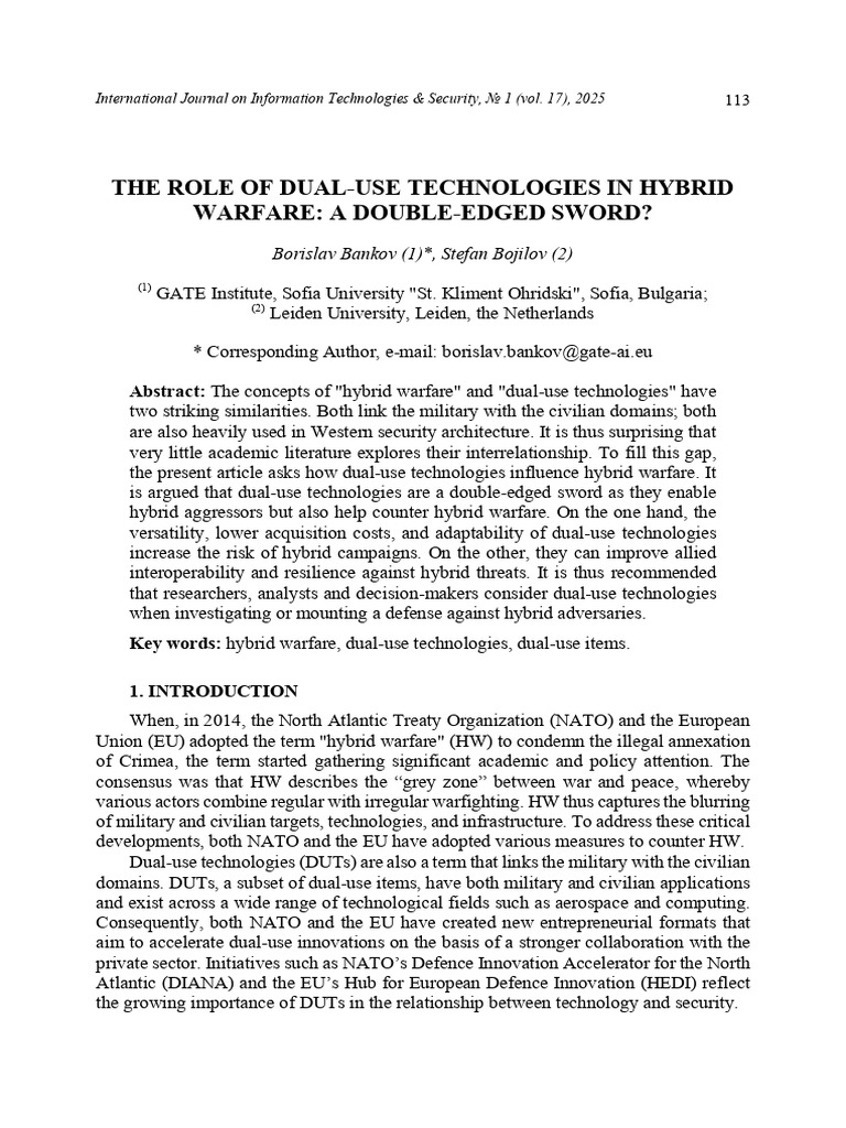 Dual-Use Technologies in Hybrid Warfare | PDF | Military | Innovation