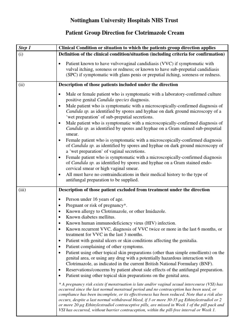 Nottingham University Hospitals NHS Trust Patient Group Direction For ...